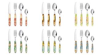 Excelsa La Via Della Seta Set de 24 couverts multi-d&eacute;cor, acier inoxydable, poign&eacute;e en plastique