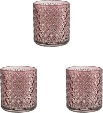 WENKO Zahnputzbecher Atessa Altrosa, Kleiner Becher aus Glas mit strukturierter Oberfl&auml;che in Form Kleiner Rauten f&uuml;r Zahnpflegeutensilien, Mundsp&uuml;lbecher f