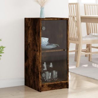 vidaXL Armoire lat&eacute;rale avec portes en verre ch&ecirc;ne fum&eacute; 35x37x75,5 cm Vidaxl
