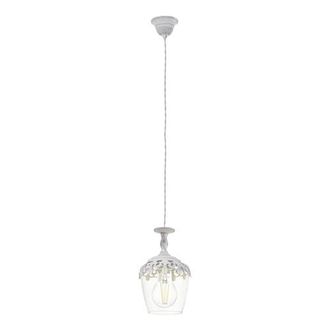 Eglo Suspension Sudbury, lampe suspendue vintage 1 flamme, style r&eacute;tro, suspension en acier et verre blanc patin&eacute;, clair, lampe pour table &agrave; manger, lampe 