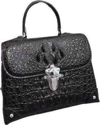 Generic Sac cabas pour femme, cr&eacute;ateur de mode, en cuir de crocodile v&eacute;ritable, petit sac &agrave; main prune pour femme, en cuir dalligator v&eacute;ritable, orn&eacute; de clous