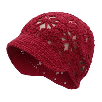 ZLYC Damen Sommer Slouchy H&auml;kelm&uuml;tze Visoren Handgemacht H&auml;kelm&uuml;tze Visor(Einfarbig Rot),Einheitsgr&ouml;&szlig;e