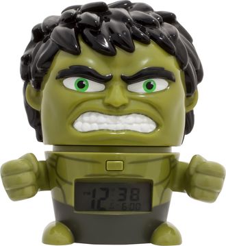 BulbBotz Marvel 2021739 Avengers: Infinity War Hulk Kinder-Wecker mit Nachtlicht und typischem Geräusch, grün/schwarz, Kunststoff, Höhe: 14 Zentimeter, LCD-Dis