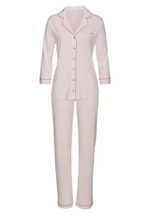 Lascana Damen Pyjama klassisch, Hemd mit Reverskragen, Knopfleiste, 3/4-Ärmel, Hose mit Tunnelzug, Baumwoll-Viskose-Mix