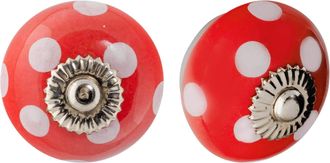 Nicola Spring Möbelknöpfe aus Keramik - Punktemuster - Rot/Weiß - 12 Stück