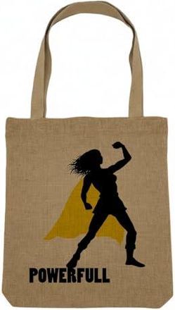 Fabulous Sac Shopping Tote Bag Aspect Lin - Maman Powerfull Super H&eacute;ros Femme Cape Jaune - Sac de Courses Toile Epaisse 360g Beige Naturel Cabas Port&eacute; Epaule S