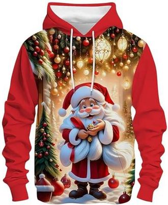 Generic DENGJIAMY Sweat &agrave; capuche amusant P&egrave;re No&euml;l pour homme Imprim&eacute; No&euml;l Pull &agrave; capuche &agrave; manches longues Grande taille, marron, 5XL