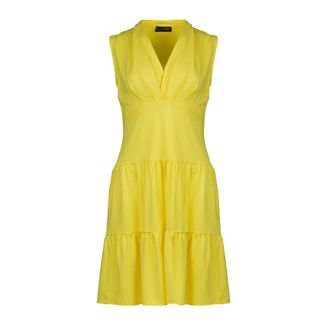Móveis Conquista Gelbes ärmelloses Jerseykleid mit V-Ausschnitt