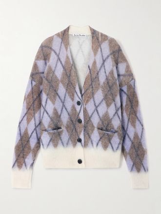 Acne Studios Cardigan En Mailles Brossées À Motif Jacquard Katcher - Gris