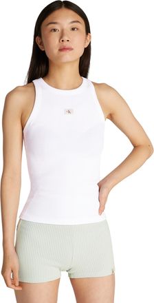 Calvin Klein Damen Tank Top Woven Label Rib Slim Fit, Weiß (Brilliant White), XXL