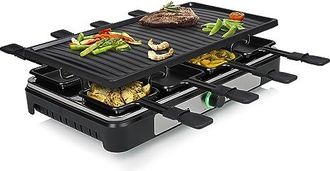 Tristar Raclette, Pour 8 Personnes, Surface de Cuisson 42 x 23 cm, Thermostat Réglable avec Anneau Lumineux, 1400 W, Noir, RA-2746