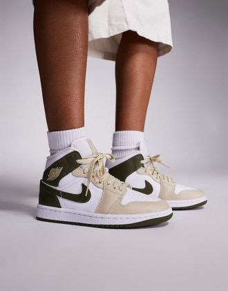 Nike Jordan Nike - Air Jordan 1 - Baskets mi-hautes - Blanc et kaki