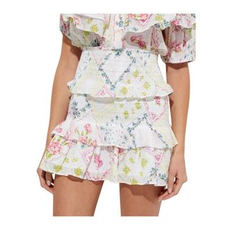 LoveShackFancy Blumen Mini Rock Sicily Stil - - Skirts - Damen - Wei&szlig; - XS