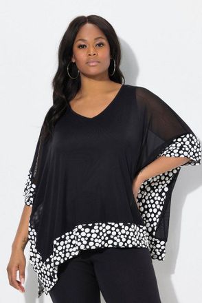 Ulla Popken Druckbluse Chiffon-Bluse Flockpunkte V-Ausschnitt 3/4-Arm