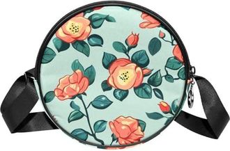Generic Sac &agrave; bandouli&egrave;re rond pour femme, petit sac &agrave; bandouli&egrave;re vert feuille rose avec fermeture &eacute;clair, bretelles r&eacute;glables, sac &agrave; main rond d&eacute;contract&eacute; p