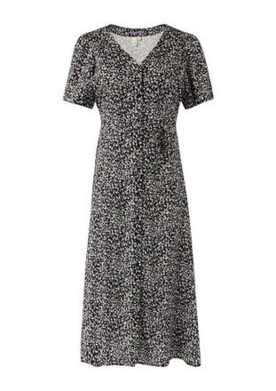 QS by s.Oliver Midikleid Kleid Antailliertes Viskosekleid mit All-over-Print