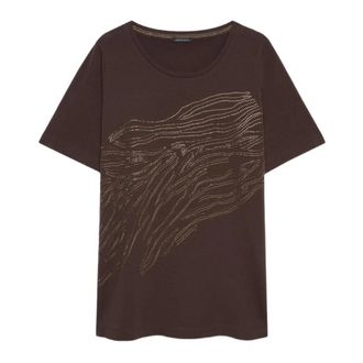 Fiorella Rubino Femme, Tops, Brun, Taille: 44 FR T-shirt en coton avec hotfix motif z&eacute;br&eacute;