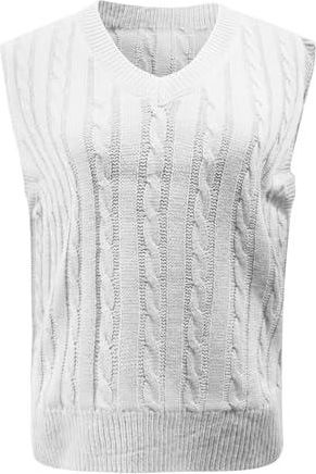 Generic D&eacute;bardeur d&eacute;t&eacute; sans manches pour femme et fille - Couleur unie - Pull en tricot - Col en V - En nylon, blanc, XL