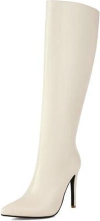Generic Bottes montantes tendance pour femme - Veau large avec fermeture éclair latérale - Bout pointu - Escarpins à talons hauts - Chaussures de mariage ou d