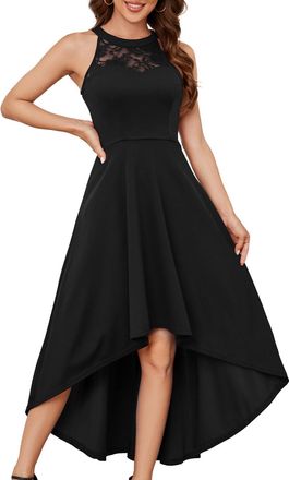 Bbonlinedress Schwarzes Kleid Damen Abendkleider elegant f&uuml;r Hochzeit Sommerkleid Neckholder festliches Cocktailkleid Abschlusskleid lang-1Black 2XL