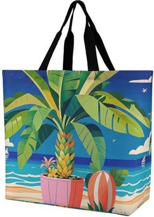 Generic Th&egrave;me Des Plantes De Plage Tropicale Sac Fourre Tout R&eacute;utilisable Tote Bag D&eacute;contract&eacute; Sac A Main Femme Pour Gym Voyage Travail