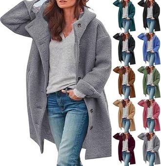 Generic Trench-coat pour femmes 2025 - Style décontracté et tendance - Couleur unie - En laine - Veste ample et confortable avec poches, gris, S