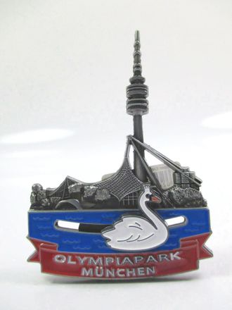 Generic M&uuml;nchen Olympiapark Magnet Metall Souvenir mit Schwan Schieber Souvenir Germany