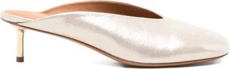 Forte_Forte Femme, Chaussures, Beige, Taille: 37 EU Mules en cuir lamin&eacute; avec talon m&eacute;tallique