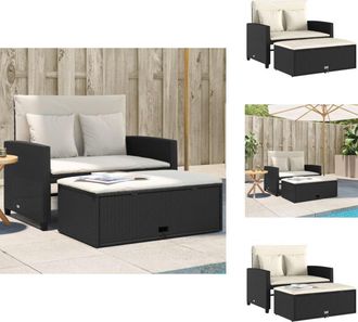 vidaXL Gartensofa mit Kissen 2-Sitzer Schwarz Poly Rattan - Gartensofa - Outdoor-Sofa - Rattan-Sofa - 2-Sitzer-Sofa - Schlafsofa