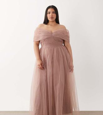 Lace & Beads Plus Linvit&eacute;e - Robe longue en tulle - Taupe-Neutral