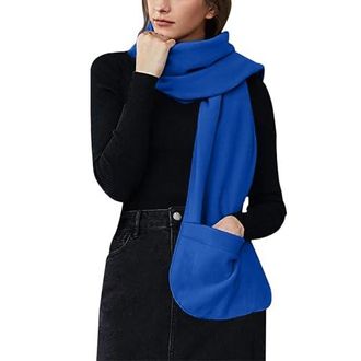 Generic Châle enveloppant en polaire doux et confortable avec grandes poches avant pour femme, bleu, Taille unique