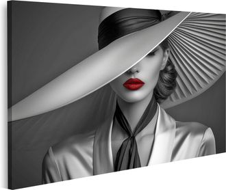Islandburner Bild auf Leinwand Frau Mit Hut Und Roten Lippen Im Stilvollen Outfitklassiker Bilder Wandbilder Poster
