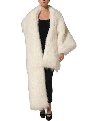 Dolce & Gabbana Womens White Faux Fur Long Sleeves Coat Jacket Acrylic Modacrylic Polyester Clothing