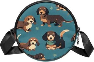 Generic Sac &agrave; bandouli&egrave;re circulaire pour femme, petit chien, sac &agrave; bandouli&egrave;re avec fermeture &eacute;clair, bretelles r&eacute;glables, sac &agrave; main rond d&eacute;contract&eacute; pour f