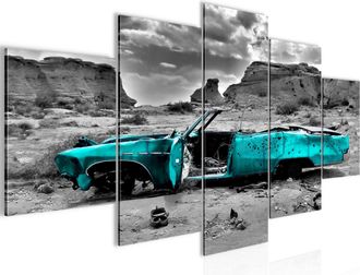 Runa Art Bild Wohnzimmer Auto Grand Canyon 5 Teilig Retro T&uuml;rkis Grau Wandbilder auf Vlies Leinwand 602253b