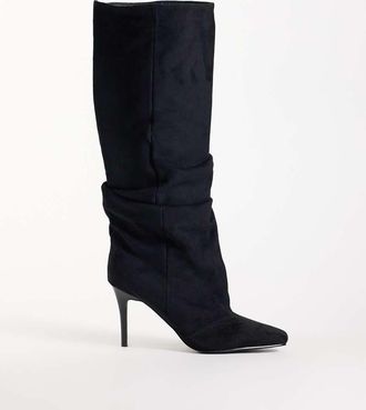 Simmi London Simmi London Reece kniehohe Stiefel in Schwarz aus Wildlederimitat mit Raffungen
