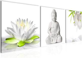 Runa Art Bilder Buddha Feng Shui 3 Teilig Bild auf Vlies Leinwand Deko Wohnzimmer Schlafzimmer 90 x 30 cm Zen Grün Weiss 027334a
