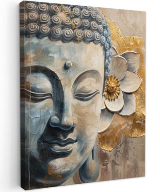 MuchoWow © Leinwand 50x70 cm Deko Schlafzimmer Aesthetic Leinwandbilder Wohnzimmer Gemälde Foto Geschenk Living Room Decoration Buddha - Zen - Blume - Gold - B