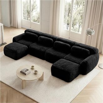 Generic Modernes 2-Sitzer-Sofa, modulares Sofa, rutschfeste Basis, mit 2 Kissen, extra breite ergonomische Armlehnen,for Lesen und Arbeiten(Negro+Peluche+4 Pl