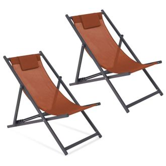 IDMarket Idmarket - Lot de 2 chiliennes lota en acier et toile textil&egrave;ne terracotta