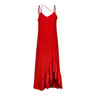 Lanvin Femme, Robes, Rouge, Taille: 38 FR Robe Longue Rouge Plissée avec Bretelles