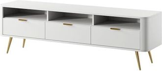 Selsey Oval - TV-Lowboard mit 3 offenen Fächern und 3 Schubladen, Weiß