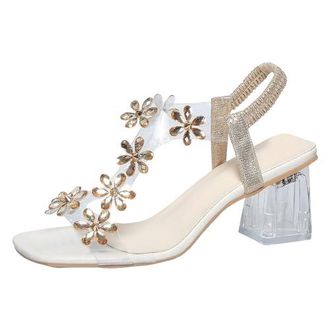Generico Sandales De Bijoux &Agrave; Talon, Sandales &Agrave; Talons Hauts &Eacute;lastique Avec Strass D&eacute;t&eacute; De La Mode Des Femmes Chaussures &Eacute;l&eacute;gantes Plateau, or, 37 EU