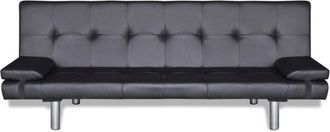 tidyard Kunstleder Schlafsofa mit Bettkasten, Schlafcouch mit Schlaffunktion, Sofa mit Zwei Kissen Verstellbar, Schwarz/Cremeweiß Optional,168 x 82 cm (L x B)