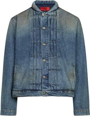 424 Veste en jean d&eacute;lav&eacute; &agrave; plis en coton