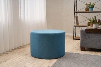 Atelier Del Sofa Stylish Pouffe with Wooden Frame, Soft Grey Foam, 58 x 42 x 58 cm | 50% Cotton & 50% Polyester Fabric | Elegant Blue Accent for Modern Living Spaces