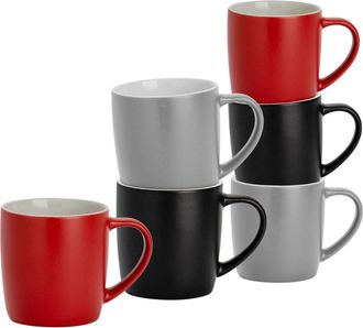 Argon Tableware Farbige Kaffeetassen - Lancashire - 350 ml - 6 Stück - Matte Keramik-Steinzeug-Teetassen, Latte-Cappuccino-Tassen, heiße Schokoladentassen, buntes Tas