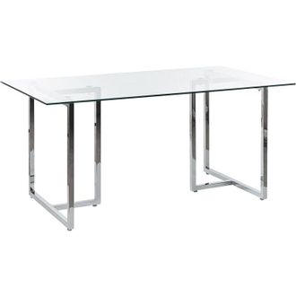 Beliani Table de Repas en Verre Tremp&eacute; 160 x 90 cm Pieds Argent&eacute;s Envia