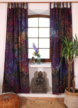 Guru Shop Boho Vorh&auml;nge, Gardine (1 Paar) mit Schlaufen, Handbedruckter Ethno Style Vorhang, Mandala Motiv - Batik, Baumwolle, 230x100x0 cm