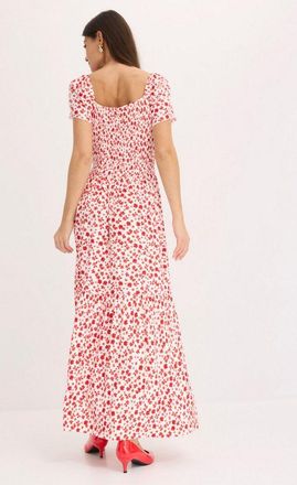 Bonprix Maxikleid ausgestellte Passform, eckiger Ausschnitt, Kurzarm-Design